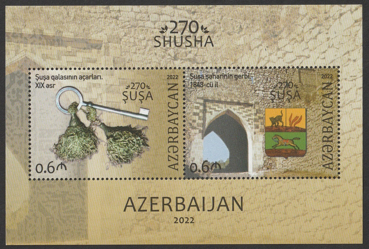 2022 Azerbaijan The keys of Shusha Fortress and the coat of arms of Sh ...