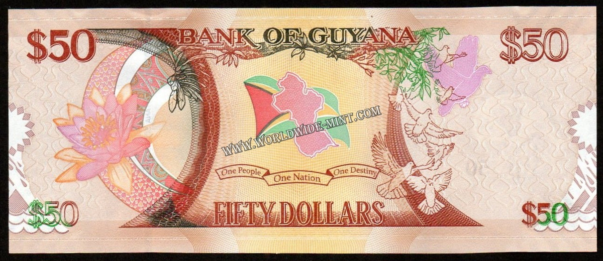 Guyana 50 Dollars Independence - 2016 UNC Commemorative Banknote N#201 ...