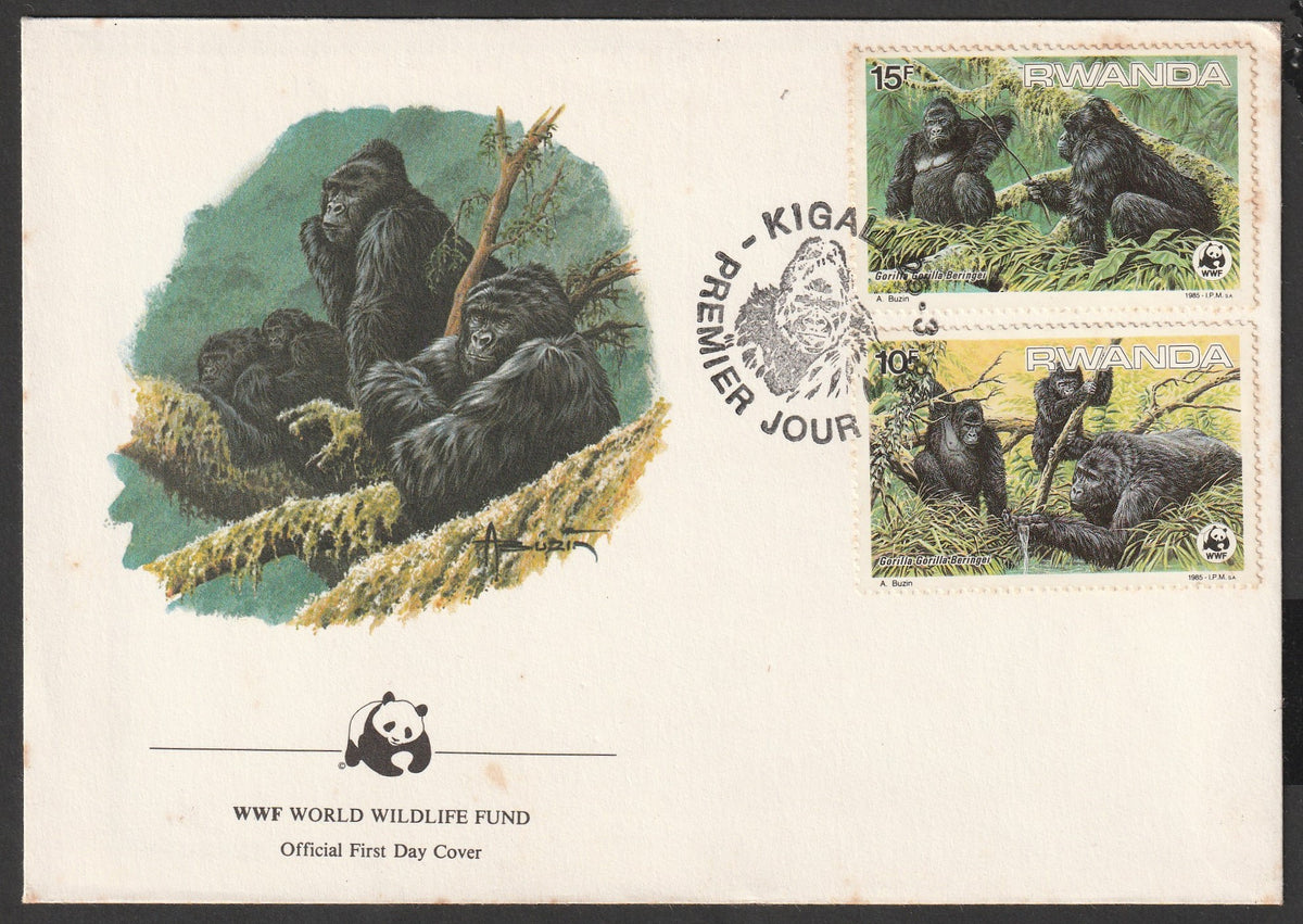 1985 Rwanda WWF World wide Fund For Nature Gorilla Set of 2 FDC #FE283 ...