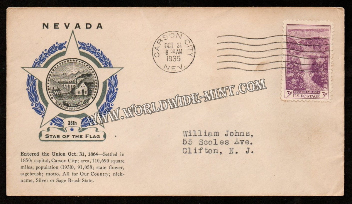 1935 USA Nevada Star Of The Flag FDC #FA33 – Worldwidemint