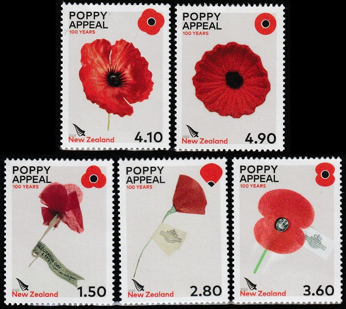 2022 New Zealand The 100th Anniversary of the Poppy Appeal Set of 5 MN ...