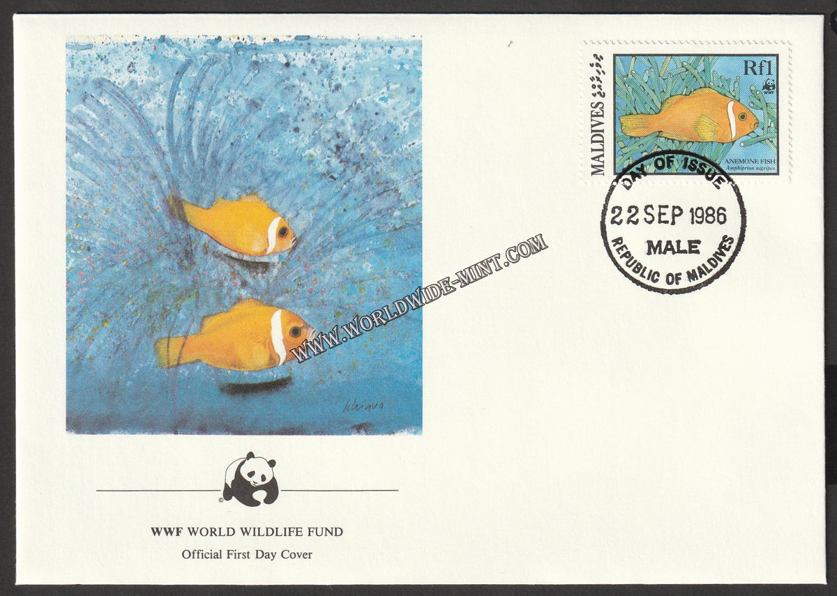 1986 Maldives WWF World wide Fund For Nature Angel Fish Set of 4 FDC ...