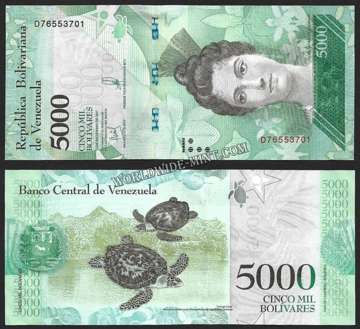 VENEZUELA 2017 - 5000 BOLIVARES UNC CURRENCY NOTE #CN587 – Worldwidemint